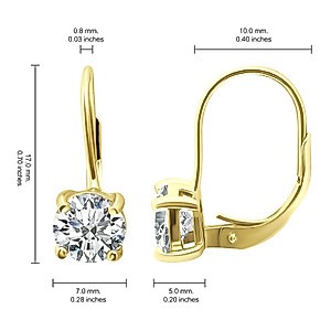 Hoops & Loops Yellow Gold Flash Sterling Silver 7mm Round Cubic Zicronia Leverback Earrings