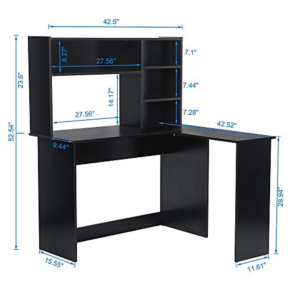 Mcombo Modern Computer Desk with Hutch L Shaped Gaming Desk Corner Desk with Shelves for Small Space Home Office Dark Brown 7194BK 47.24 W x 41.93 D x 53.15 H Inch