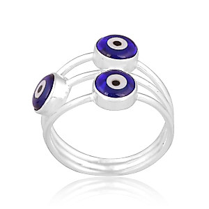 DHRUVANSH CREATIONS Evil Eye Ring, 925 Sterling Silver Evil Eye Rings for Women, Minimalist Blue Evil Eyes Ring Lucky Jewelry Gifts (6)