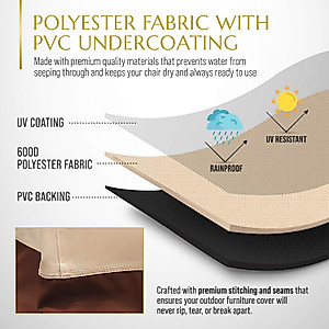 Signature Living Set of 2 Outdoor Waterproof Patio Chair Covers, Durable 600D UV-Coated Polyester Outdoor Chair Covers for All-Weather Protection (Tan, Medium 35 Inch)