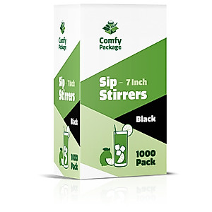 Comfy Package [Case of 10,000] 7 Inch Plastic Sip Stirrers/Straws - Disposable Stir Sticks for Coffee & Cocktail - Black