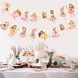 Fairy Party Banner Flower Fairy Banners 2Pcs Fairies Birthday Party Cutout Decorations for Fairy Tale Wonderland Baby Shower Supplies