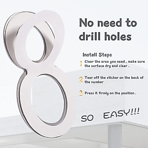 3 Inch House Numbers Sticker Stainless Steel, Self-Stick Metal Address Number White Sign 3(#3)