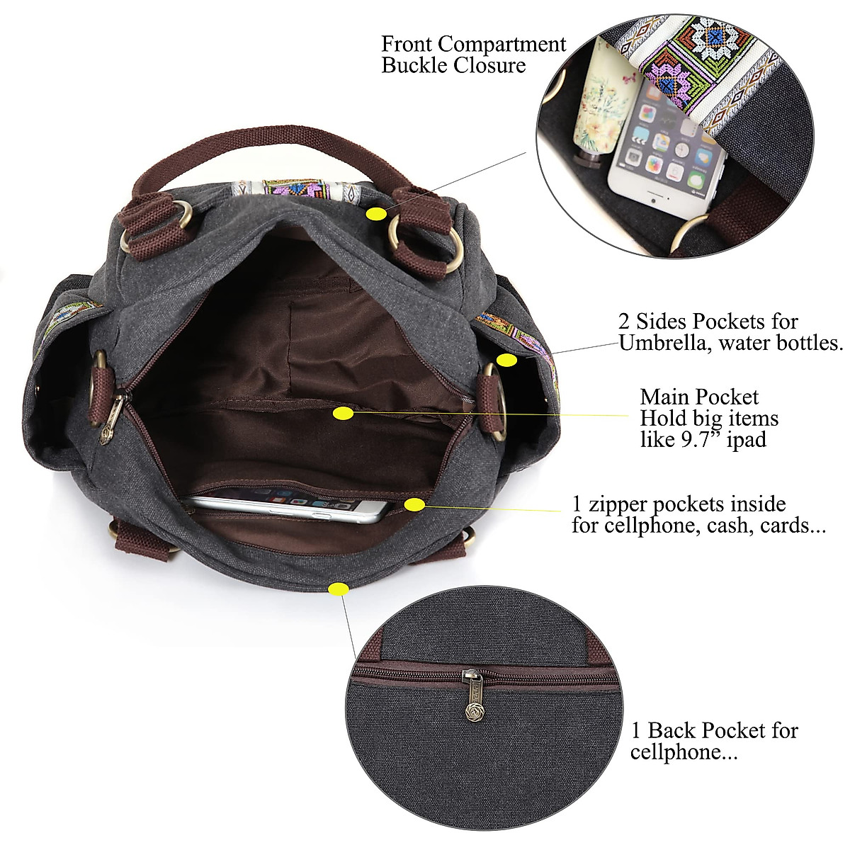 Women Canvas Top-Handle Handbag, Vintage Heavy-duty Crossbody Bag Tote Handbag