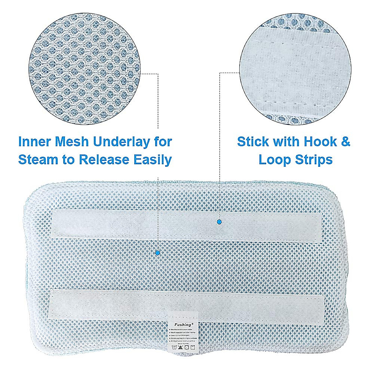 Fushing 7Pcs Steam Mop Pads, Washable Microfiber Cleaning Steamer Replacement Pads for Shark Steam & Spray Mop S3101 S3251 SK460 SK410 S3101n2 S3250 SK435CO SK140 SK141,Blue