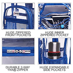 SHYLERO Clear Backpack For Work XL - Heavy Duty School Bookbag has TSA Lock - 2-WAY Zip - Transparent PVC - H18''xW14''xD8