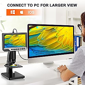 LCD Digital Microscope - 2000X Biological Microscope with Digital&Microbial Lens - Opqpq Electronic Microscope with 7'' IPS Display, 10 LED Lights, 12MP Camera, Windows/Mac OS Compatible