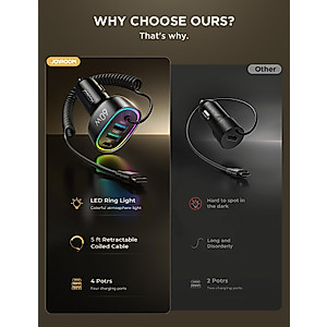 USB C Car Charger, 60W Super Fast Car Charger Adapter with 5ft 30W Type C Coiled Cable, Car Phone Charger Adapter for iPhone 15 Pro Max, Samsung Galaxy S24/S23, Google Pixel, iPad Pro…