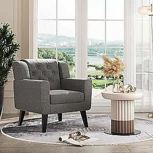 Accent Chair Living Room Chairs Single Sofa Chair, Accent Chairs Arm Chairs with Button Tufted Linen Fabric, Mid Century Accent Arm Chairs Comfy Reading Lounge Club Armchair for Bedroom Office Study