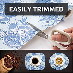 FIFTY FEET 12X60 Inch Shelf Liner for Kitchen Cabinets, PVC Drawer Liner for Dresser Non-Slip Bathroom, Non-Adhesive Cabinet Liner Washable (Blue Flower)(1 Roll)