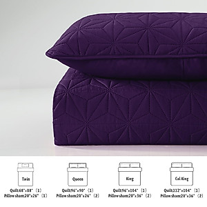 Whale Flotilla Queen Quilt Bedding Set, Soft Purple Bedspreads Quilts Queen Size for All Seasons, 3 Pieces Lightweight Geometric Star Pattern Coverlet