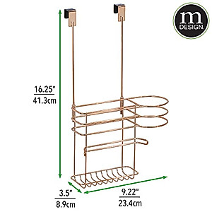 mDesign Metal Bathroom 2 Section Storage Tool Organizer Basket Tray - Hang Over Cabinet Door - Storage for Hair Dryer, Straightener, Curling Iron, Styling Products - Concerto Collection - Rose Gold