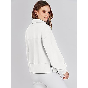 ANRABESS Women Sweatshirt Oversized Half Zip Hoodies Long Sleeve Cropped Fleece Comfy Quarter Zip Pullover Shirt Casual Ribbed Knit Sweater 2023 Fall Outfits Preppy Clothes Fashion Trendy 1050baise-S