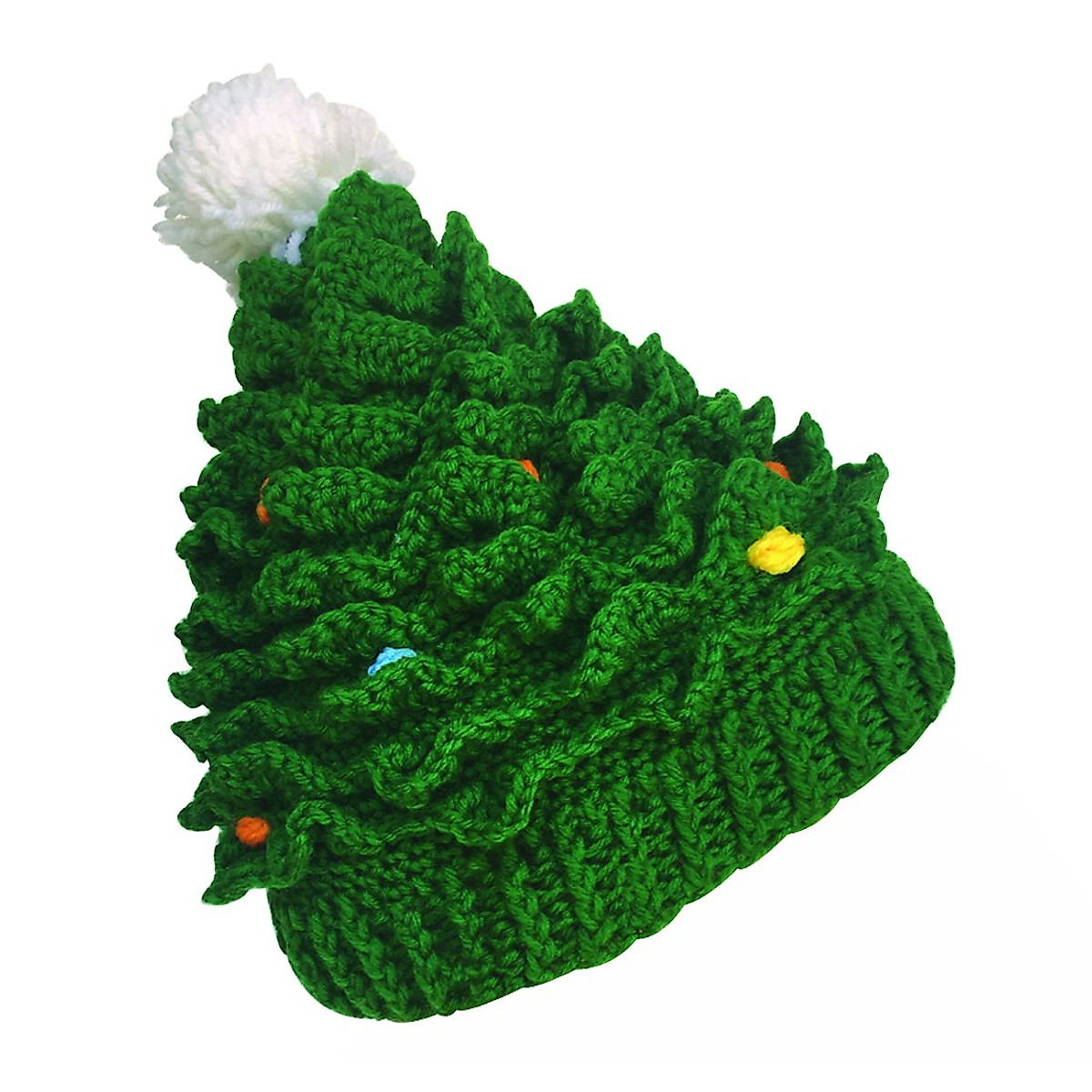 Kafeimali Unisex Christmas Winter Knitted Crochet Beanie Santa Hat with Beard Foldaway Bearded Caps (Green)