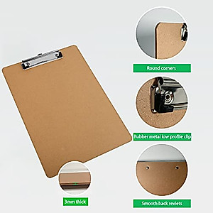 16 Pack Clipboards Letter Size 9" x 12.5" Eco-Friendly Wood Clip Boards Hardboard for A4 Paper Low Profile Clip for Office, School, Classroom Supplies, Hospital, Traveling, Party, Brown