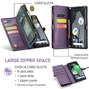 ASAPDOS Google Pixel 8 Pro Case Wallet(2023),Retro PU Leather Strap Wristlet Flip Case with Magnetic Closure,[RFID Blocking] Card Holder and Kickstand for Men Women Purple