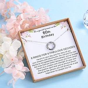 USEEDOVIA 60th Birthday Gifts for Women, 925 Sterling Silver Circle 6 Decades Birthday Necklace Birthday Jewelry Gift for Her Mom Friend Daughter Sister Lover Family