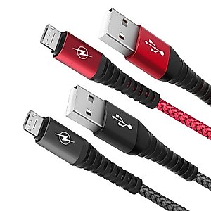 XUANMEIKE Charger Cable for Xbox One Controller, 2 Pack 10FT Super Long Nylon Charging Cable, Compatible with Xbox One S/X, PS4 Slim/Pro Controller, Android Phone (Black & Red)