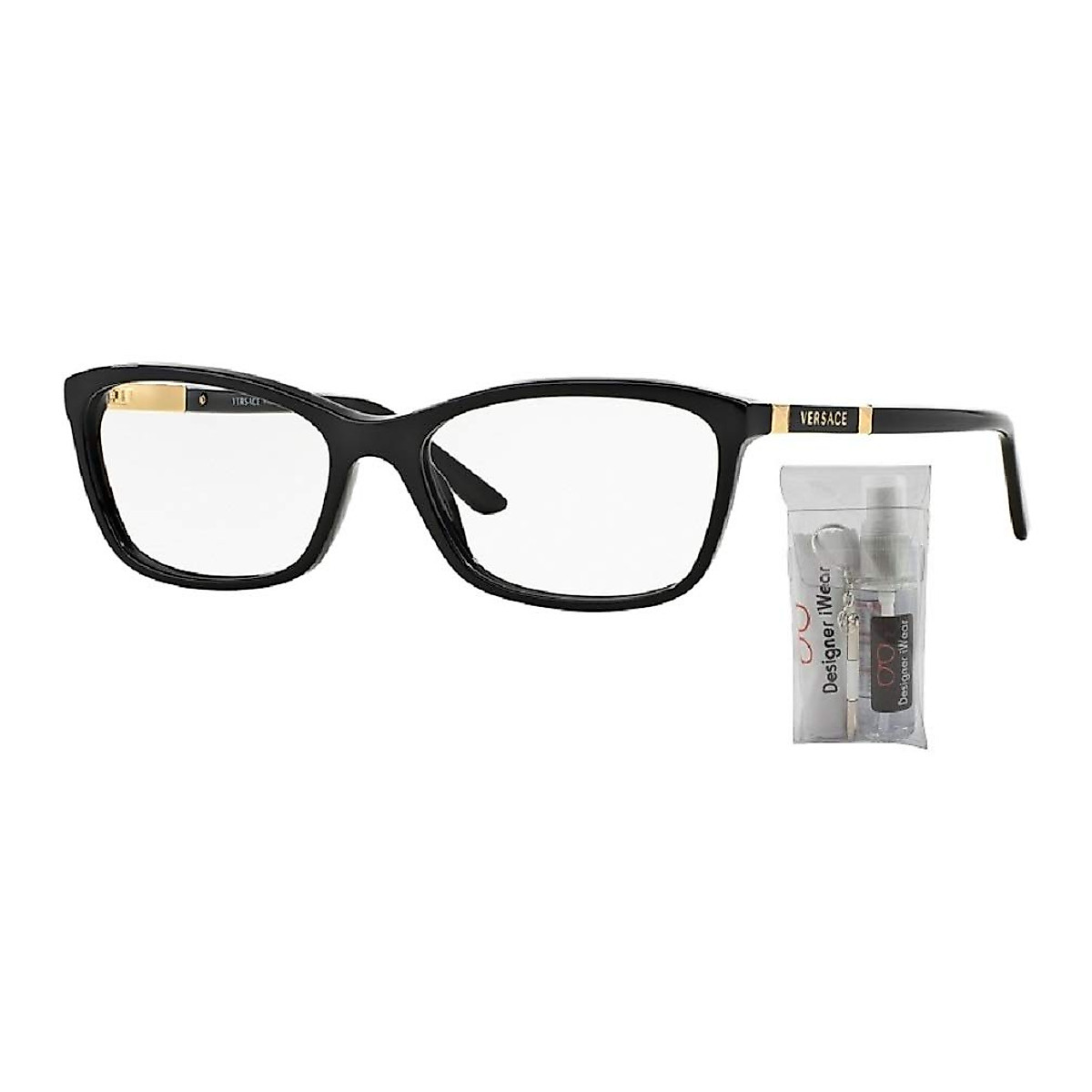 Versace VE3186 GB1 54M Black Cateye Eyeglasses For Women+ BUNDLE With Designer iWear Eyewear Kit