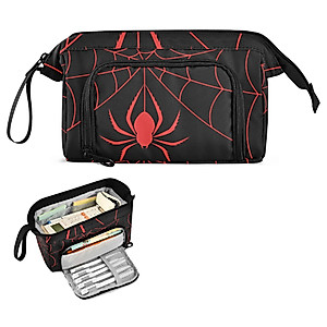 Glaphy Red Spider and Spider Web Halloween Pencil Case Large Capacity Pencil Pouch Bag Zipper Storage Stationery Bag for Office College School