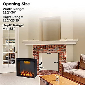 Valuxhome Electric Fireplace, 30 Inches Fireplace Insert for Existing Fireplace or TV Stand, 3 Color Top Light, 750/1500W, Black