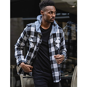 COOFANDY Men's Fleece Shirt Hipster Hoodie Long Sleeve Button Down Drawstring Sweatshirt