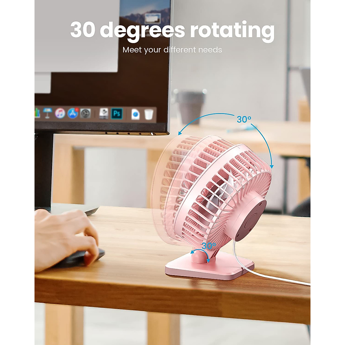 Gaiatop USB Desk Fan, Small But Powerful, Portable Quiet 3 Speeds Wind Desktop Personal Fan, Adjustment Mini Fan Table Fan for Better Cooling, Home Office Car Indoor Outdoor(Pink)