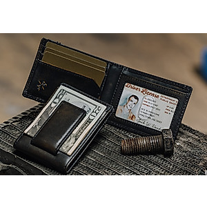 HoJ Co. SKULL Bifold Front Pocket Wallet | Biker Money Clip Wallet | Strong Magnetic Clip | Bifold with Money Clip | Slim Wallet