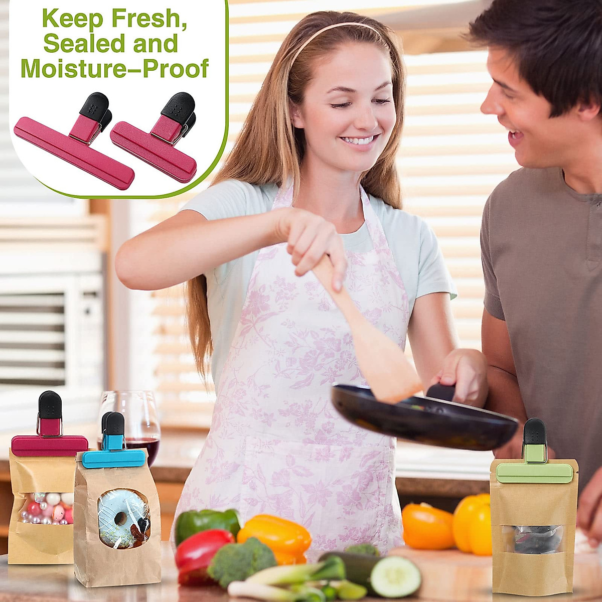 36 Pcs Large Chip Bag Clips bulk 12 Large and 24 Small Size Plastic Food Bag Clips Reusable Kitchen Clips Air Tight Food Clips Heavy Duty Seal Grip for Snack Vegetables Fruit Storage Container