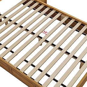 Queen Bed Frame with Rechargeable Nightstand, Wooden Platform Bed with Headboard, Sturdy and Noiseless, No Box Springs Needed, Easy to Assemble, Rustic Wood