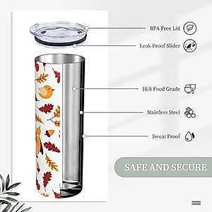 AFHYZY 20 oz Tumbler Reusable Coffee Travel Mug with Lids and Straws, Insulated Coffee Cups 20oz Stainless Steel Water Bottles Leak Proof for Home, Adults - Owl