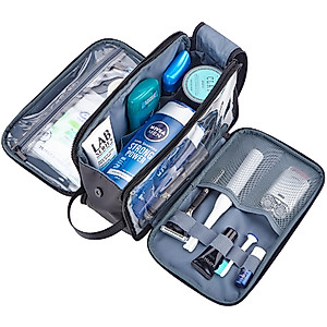 ZEEMO Toiletry Bag for Men, Extra Large Water-resistant Dopp Kit with Double Side Full Open Design, Shaving Bag for Toiletries and Shaving Accessories for Long Travel, Black