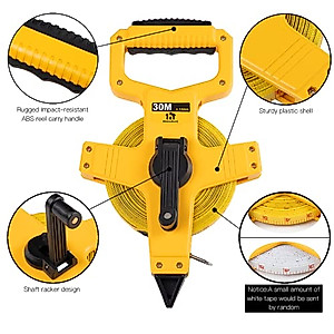 HOGARSWE Open Reel Fiberglass Tape Measure, 100 Foot Tape Measure by 1/2-Inch, Inch/Metric Scale for Engineer,Outdoor, Athletic Field, Impact Resistant ABS Shell (100FT/30M）