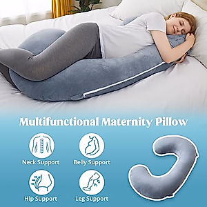 puredown® Pregnancy Pillow for Sleeping- C Shaped Full Body Maternity Pillow for Pregnant Women, Support for Back, HIPS, Legs, Removable and Washable Cover, 27" x 56" Inch Pillow, Navy Blue