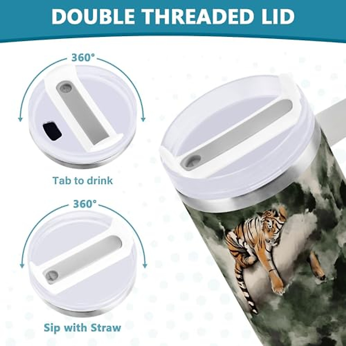 Emelivor Ink Green Watercolor 30 oz Tumbler with Lid and Straw Insulated Tumblers with Handle Travel Coffee Mug Cup Large Water Bottles Cup for Hot and Iced Cold Drinks