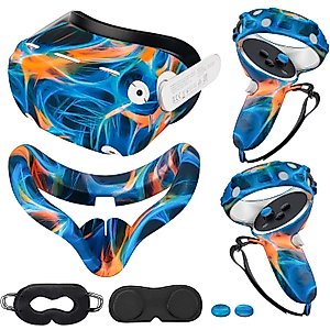 Compatible with Oculus Quest 2 Accessories, Silicone Face Cover, VR Shell Cover,Touch Controller Grip Cover,Protective Lens Cover,Disposable Eye Cover (Aurora)