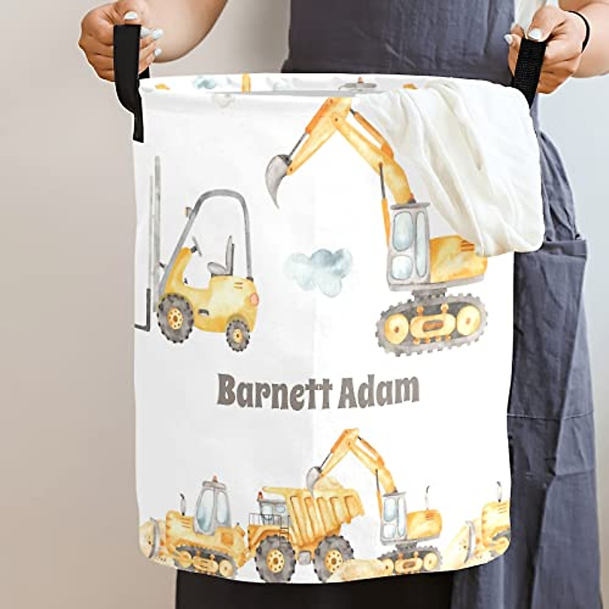 Personalized Laundry Baskets Bin, Construction Excavator Truck Car Laundry Hamper with Handles, Collapsible Waterproof Clothes Hamper, Laundry Bin, Storage Basket for Bedroom, Bathroom, College Dorm, Dirty Clothes, Toys 50L