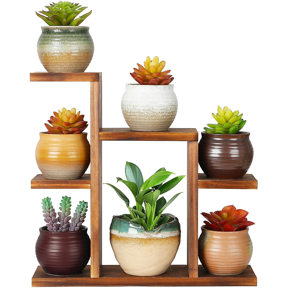 OcBuct Small Desk Plant Stand 7 Tiers Window Sill Plant Shelf Tabletop Succulent Stand Wood Desktop Flower Pot Stand Holder Plant Rack for Windowsill Desktop Window Ledge Countertop Narrow Space