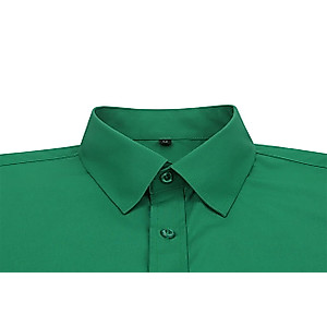 corfty Men Long Sleeve Dress Shirt - Regular Fit Stretch Free-Wrinkle Casual Button Down Shirt (Grass Green, XX-Large)