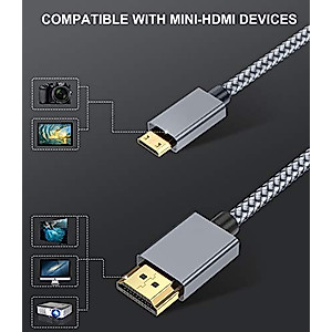 Elebase Mini HDMI to HDMI Cable 10 FT,4K 60Hz Mini HDMI Cord Compatible for DSLR Camera,Camcorder,Graphics Video Card,Laptop,Pico Projector,Raspberry Pi Zero W,Neogeo