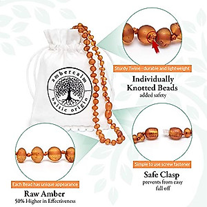 Ambercalm Baltic Amber Necklace - Raw Unpolished Amber Baroque w/Certified Genuine Baltic Amber Cognac 12.5 Inches