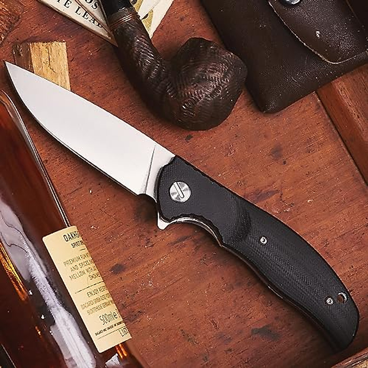 Pocket Knife - Black Folding Knofe with G10 Handle - 9CR18MOV Stainless Steel - Multipurpose Work Jack Tactical Knives - Best for EDC Camping Fishing Hiking Hunting - Cool Gifts for Men S-22