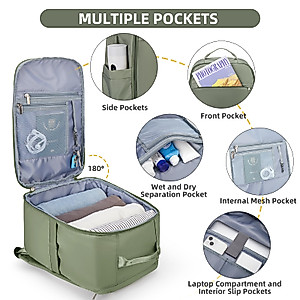 WEPLAN 17x10x9 United Airlines Personal Item Bag, Underseat Carry on Backpack, Waterproof Cabin Luggage Bag, Travel Essentials, Green