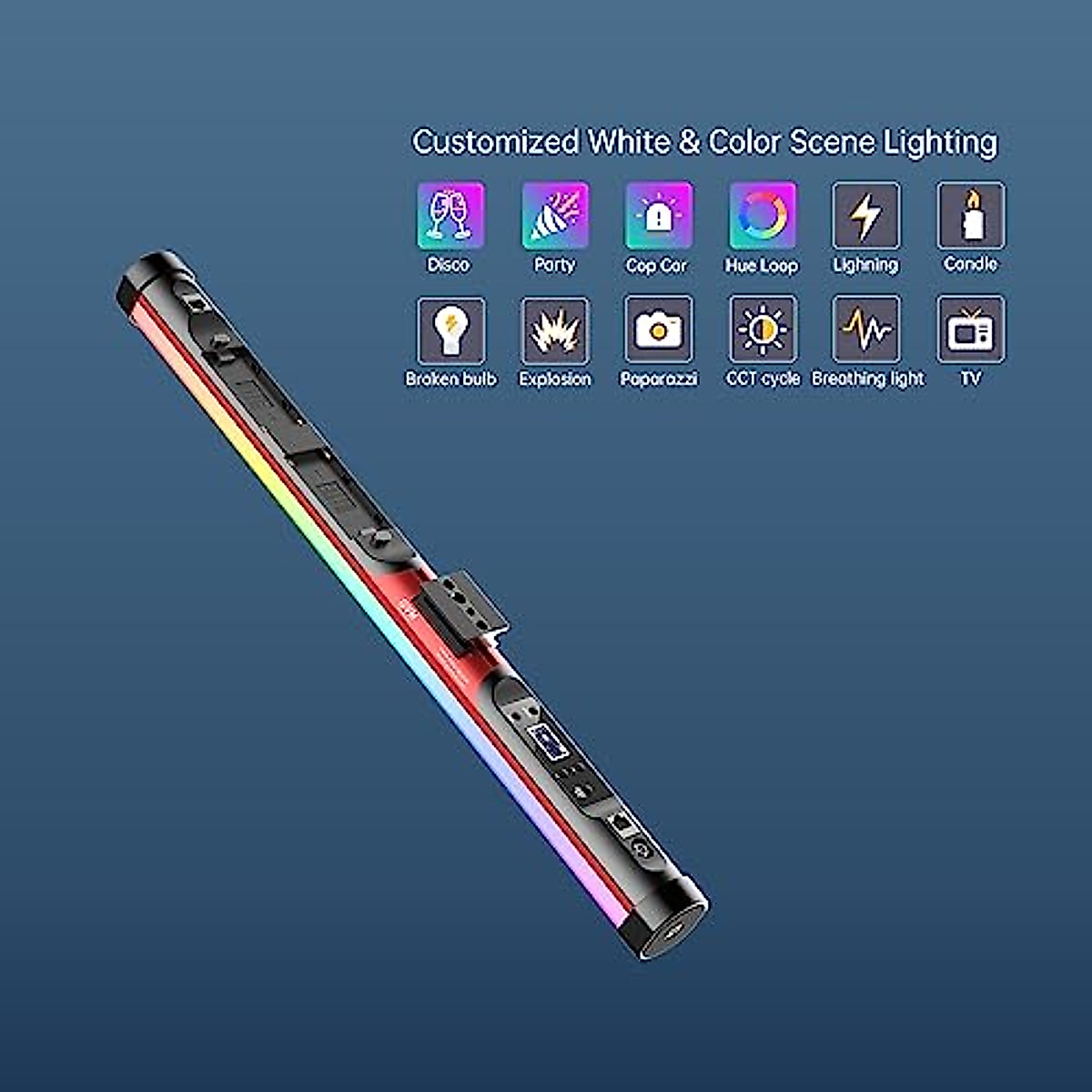 GVM BD25R LED Video Light, 25W Handheld Wand Light, 24" Full Color LED Tube Light, 2700-10000K Stick Light with APP/DMX Control for Photography, Studio, 12 Scene Effects, MESH Networking