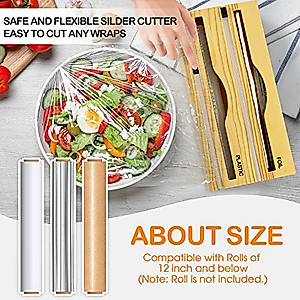 PentaQ Foil and Plastic Wrap Organizer, WrapNeat 2 in 1 Plastic Wrap Dispenser with Cutter and Labels, Aluminum Foil Organization and Storage, 12" Roll Organizer Holder for Kitchen Drawer (Natural)