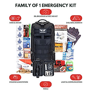 Stealth Angel 1 Person Black 72 Hour Emergency Kit - Survival Bag for Earthquakes, Hurricanes, and Other Natural Disasters