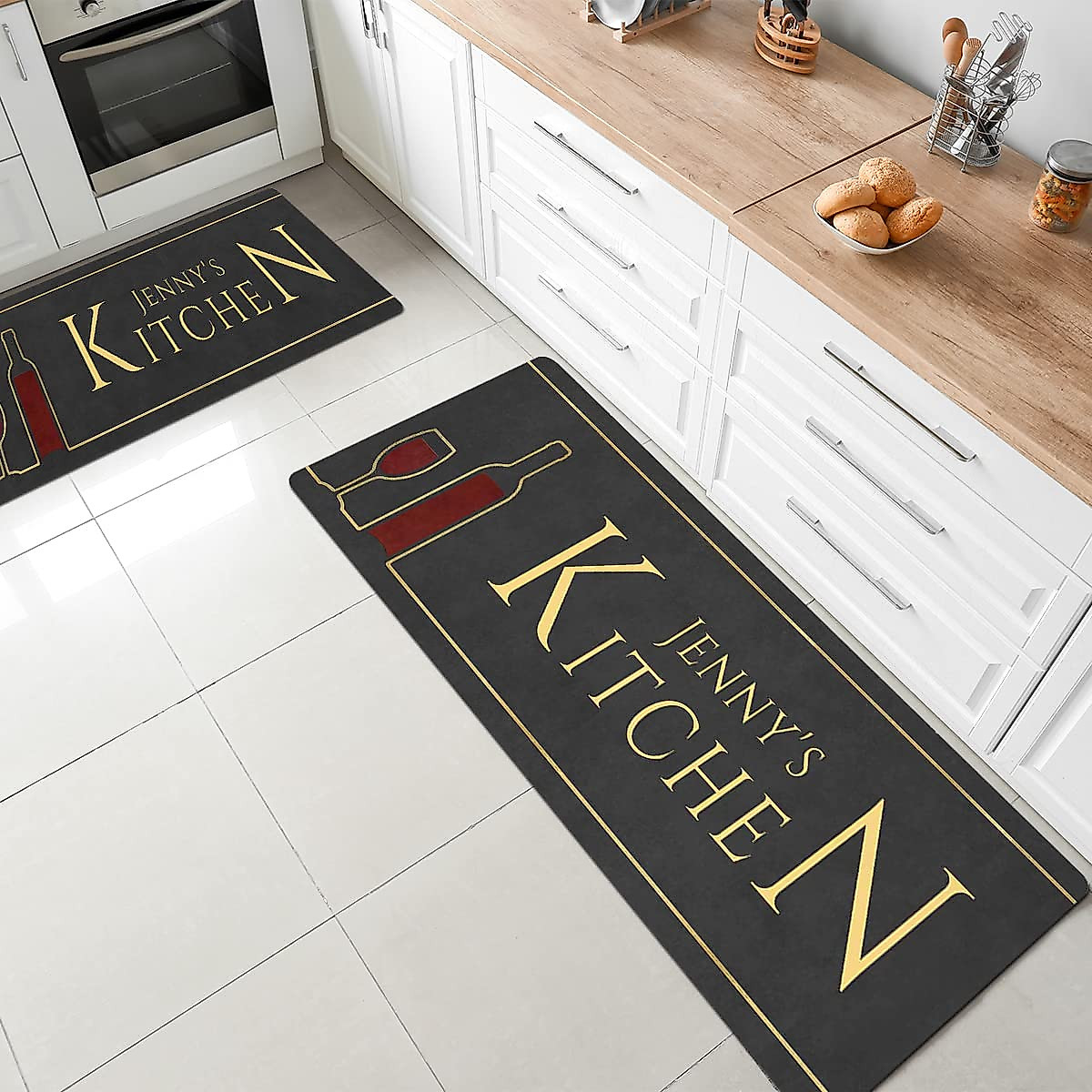 Custom Kitchen Rugs - Personalized Kitchen Mat for Floor Decor Absorbent Kitchen Mat Fits Sink Side - Non-Slip Bottom Comfort Mat Easy to Clean(17"x48")