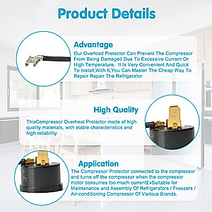 Heyiarbeit Refrigerator Thermal Overload Protector1(HP) 750W Compressor Replacement Part 2pcs