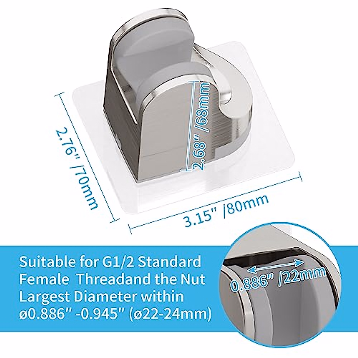 EAARSUO Shower Head Holder Wall Mount, Shower Head Holder Adhesive, Showerhead Holder Clip, Shower Wand Holder Wall Mount, Waterproof Shower Handle Holder (Brushed Nickel)