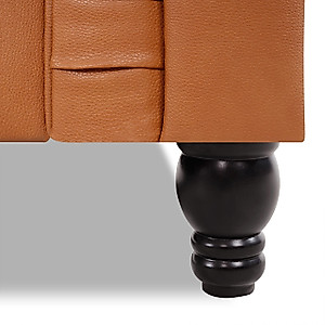 Emery Chesterfield 3 Piece Living Room Sectional Sofa Set with Rolled Arms, Tufted Cushion Sofas for Living Room Set Includes Sofa, Loveseat Couch, Accent Arm Chair / Easy Tool-Free Assembly – Caramel